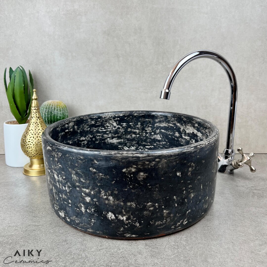 Luxury Black Tadelakt Terracotta Bathroom Basin With White and Beige ...
