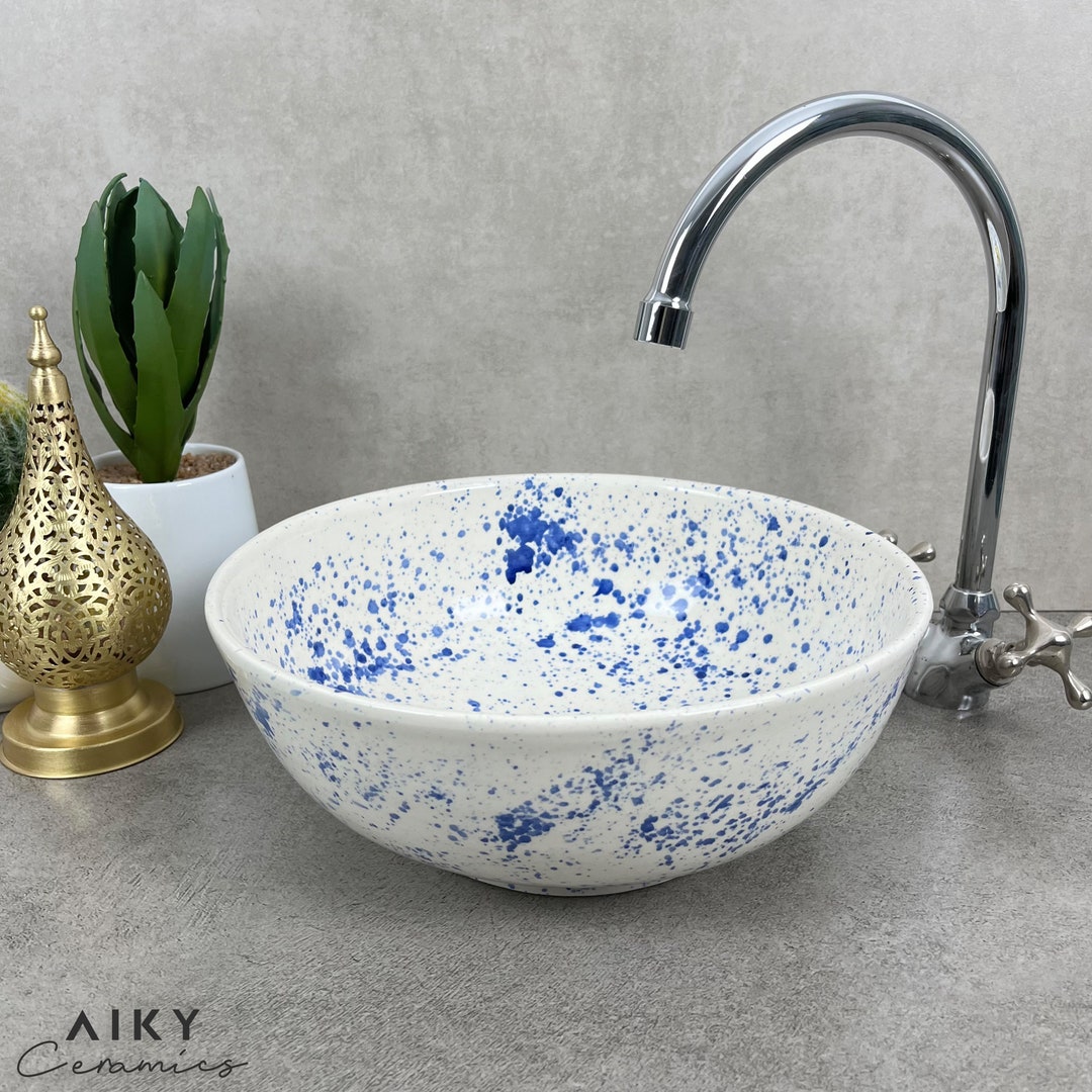 Hand-painted Basin With Varied Shades of Blue - A Unique Artisanal ...