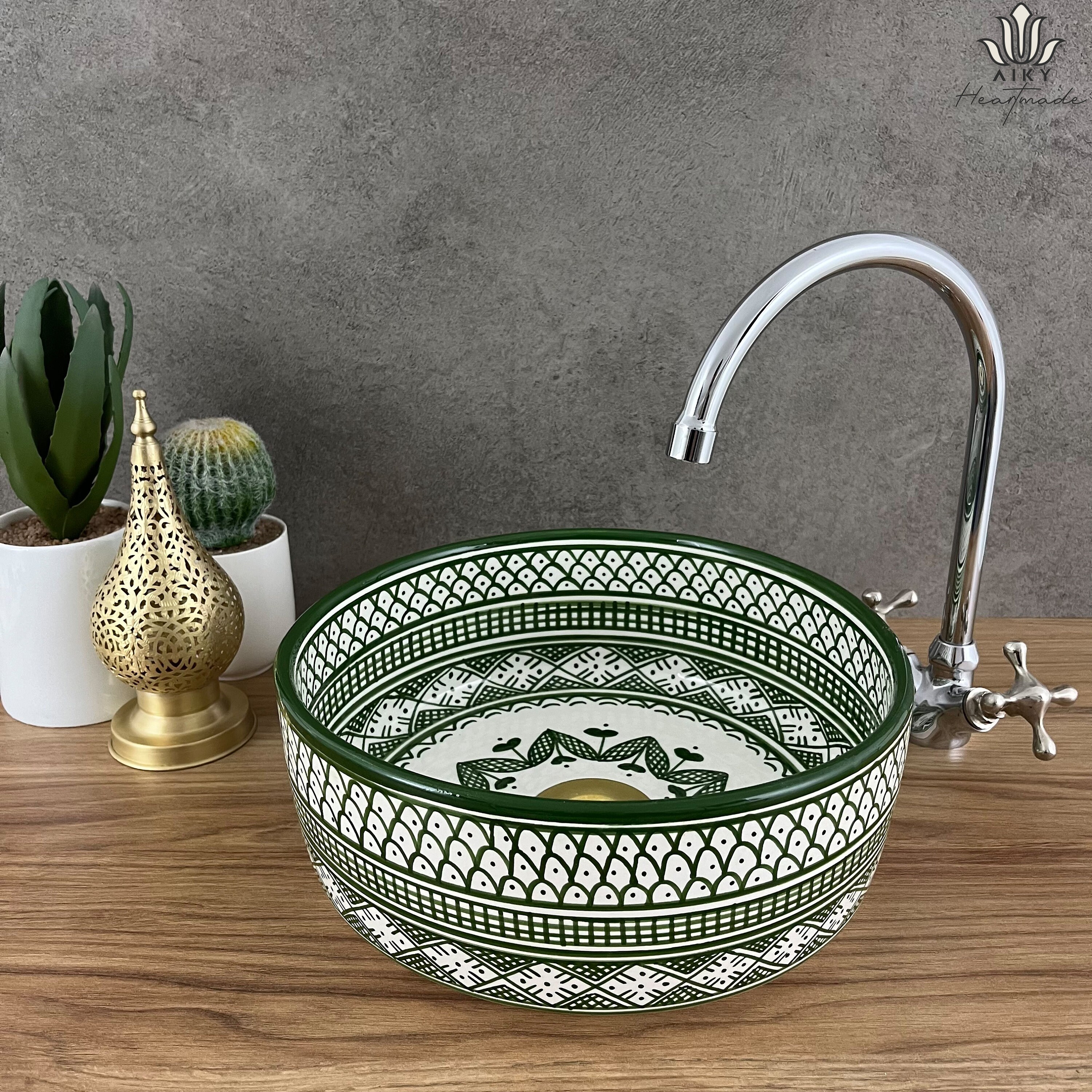 Midnight Opulence: Artisan-crafted Hand-painted Moroccan Ceramic Basin ...