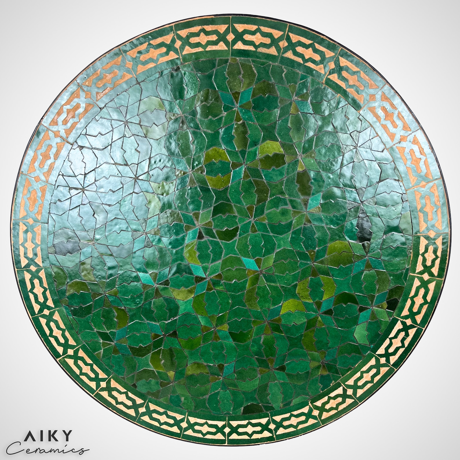 Exquisite Emerald Green Moroccan Zellige Mosaic Tile Tabletop With ...
