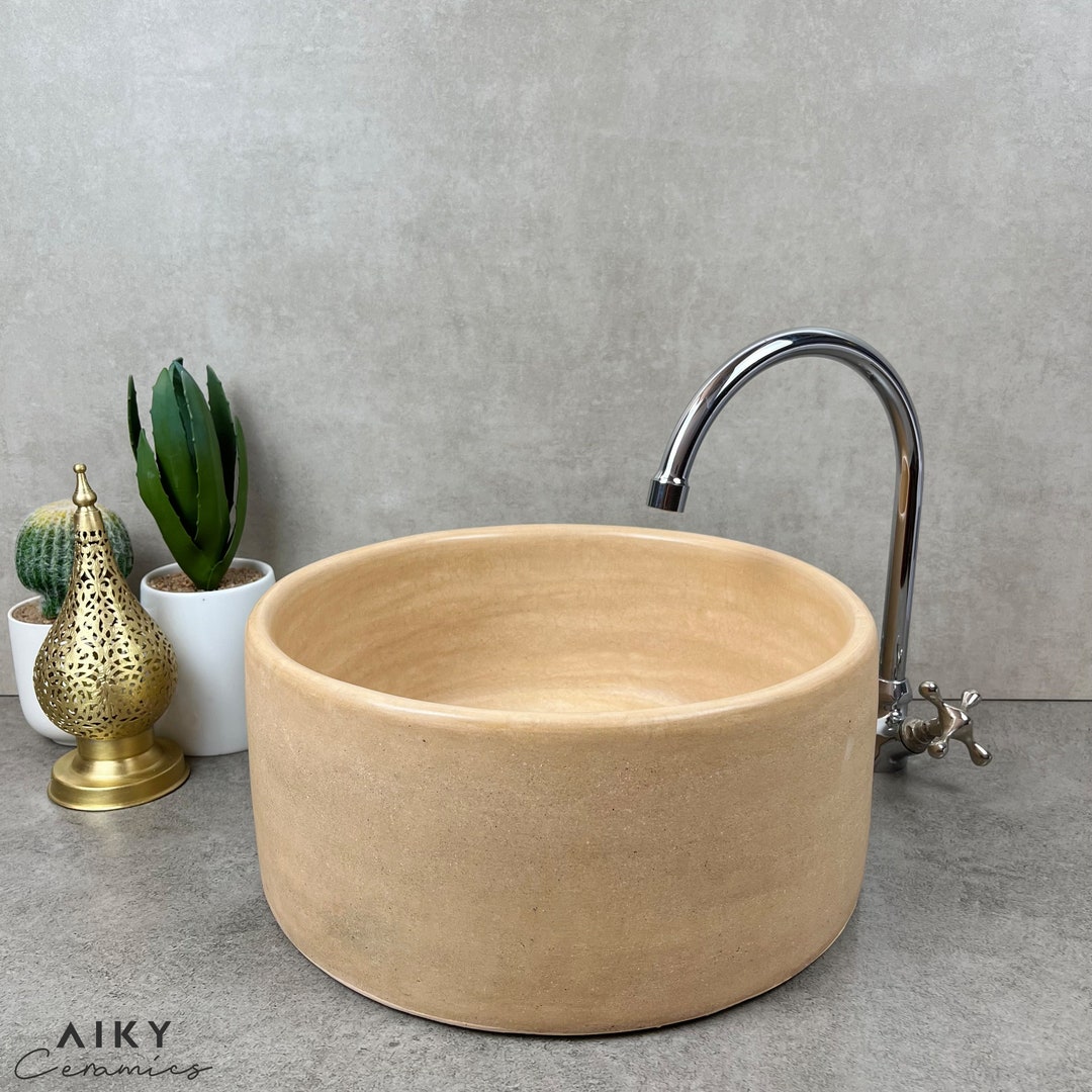 Authentic Moroccan Terracotta Basin Semi-matte Beige Tadelakt Wash Bowl ...