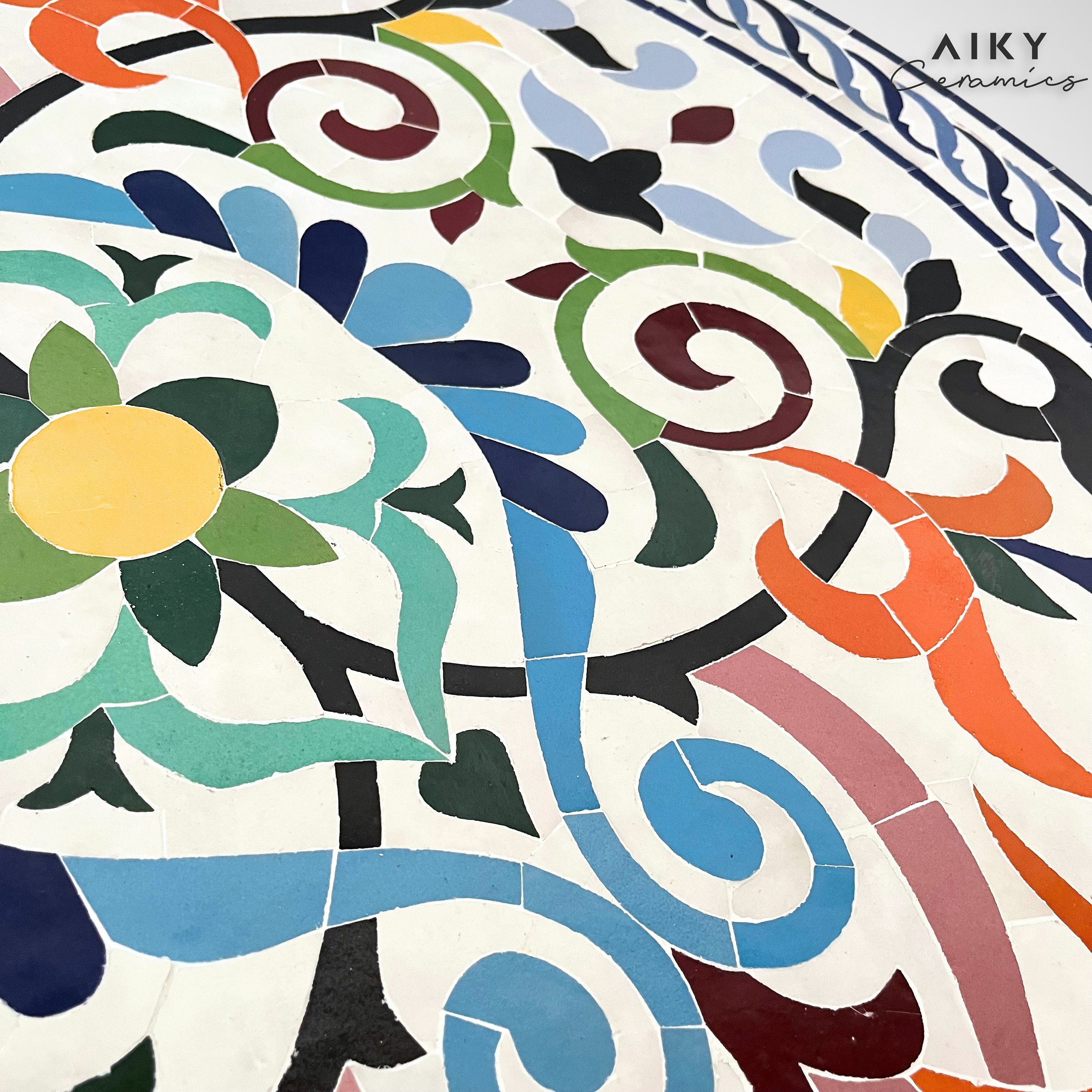 Handcrafted Moroccan Zellige Mosaic Table With Vibrant Floral Patterns ...
