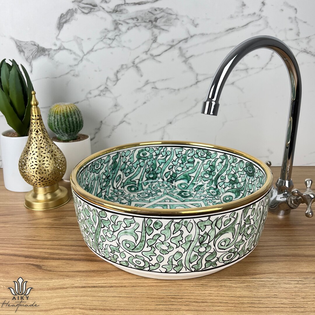 The Turquoise Lagoon Oasis: Handcrafted Green Turquoise Basin With 14K ...