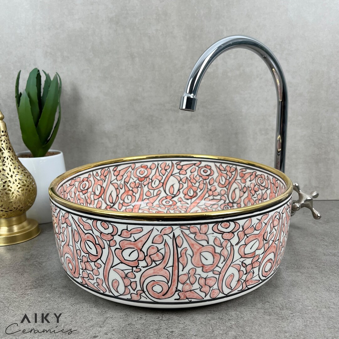 Hand-painted Moroccan Basin With Gilded Accents - Custom Artisanal ...