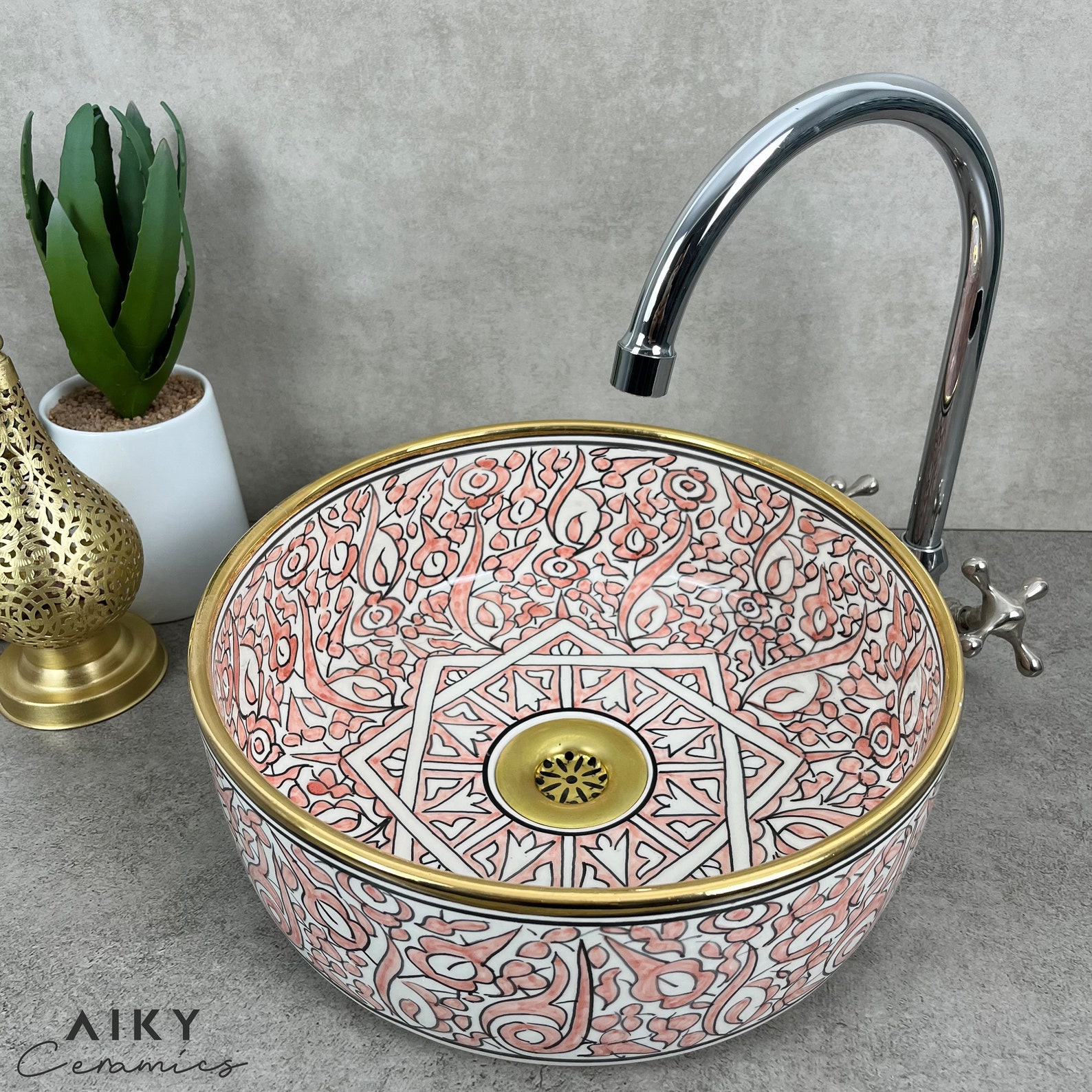Hand-painted Moroccan Basin With Gilded Accents - Custom Artisanal ...