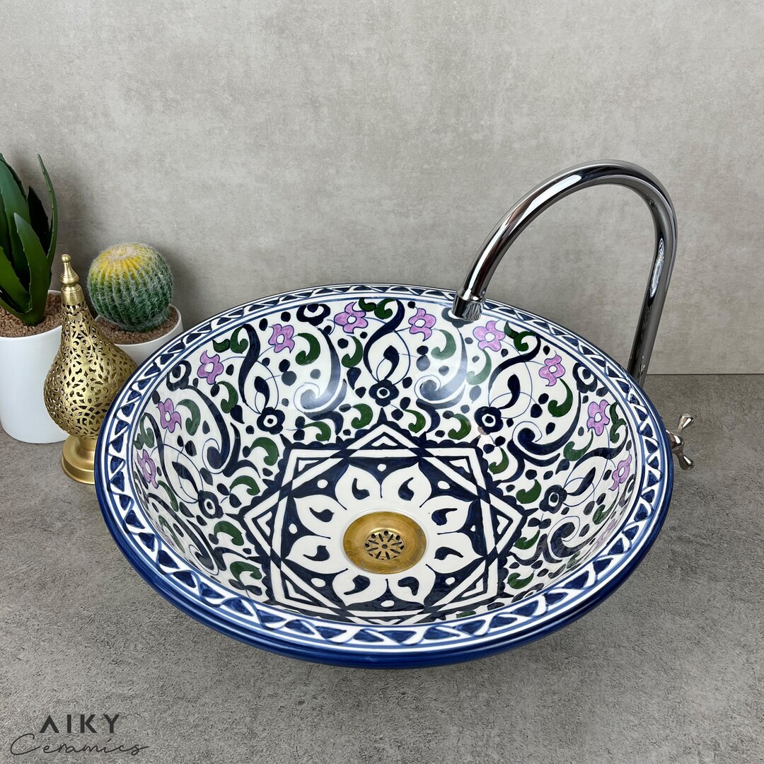 Exquisite Moroccan Floral Basin - Handcrafted Ceramic Wash Bowl With ...