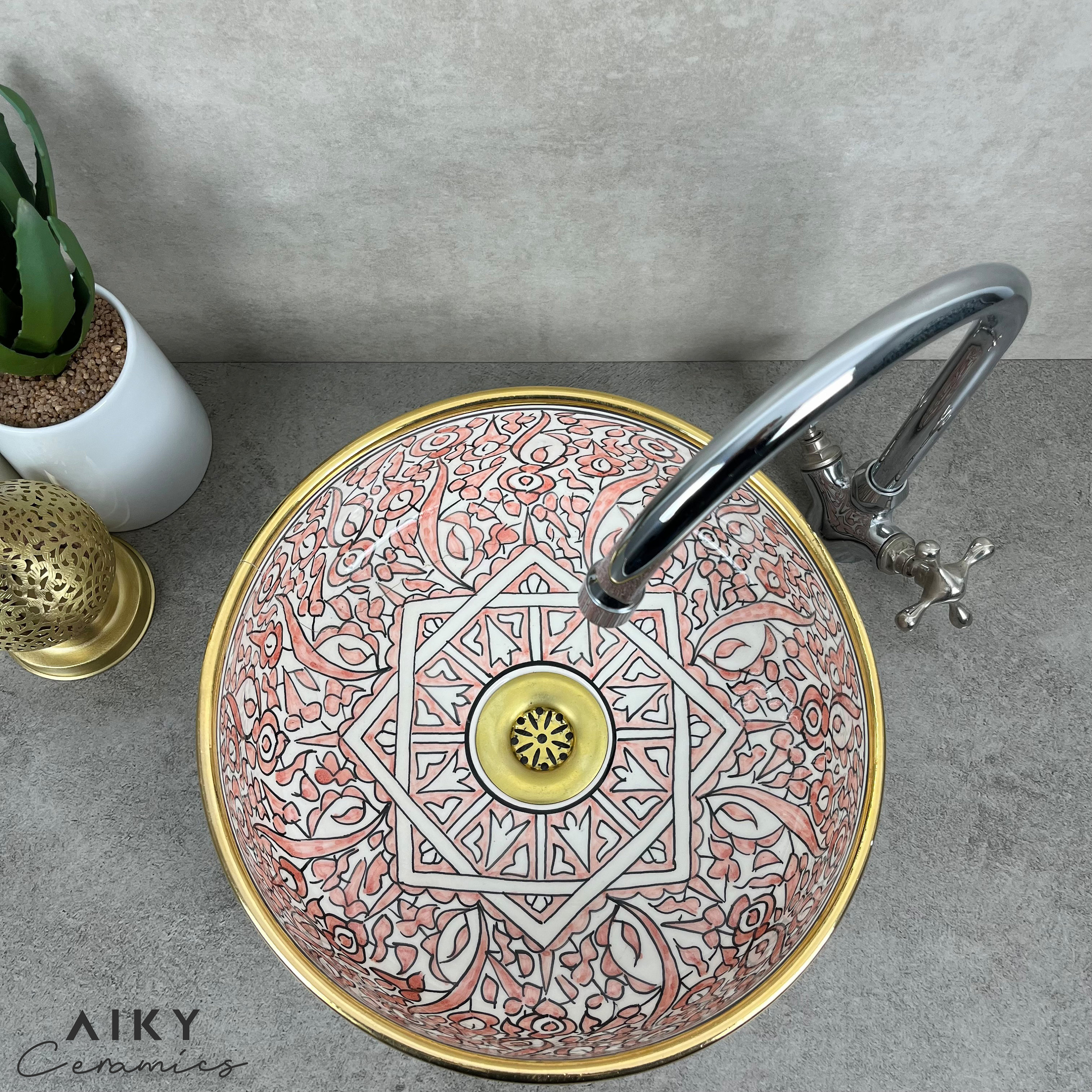 Hand-painted Moroccan Basin With Gilded Accents - Custom Artisanal ...