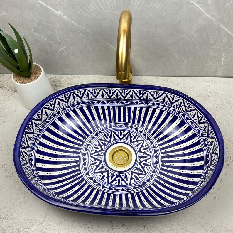 Moroccan Oval Sink - Handcrafted Moroccan Blue Oval Basin - Artisanal ...