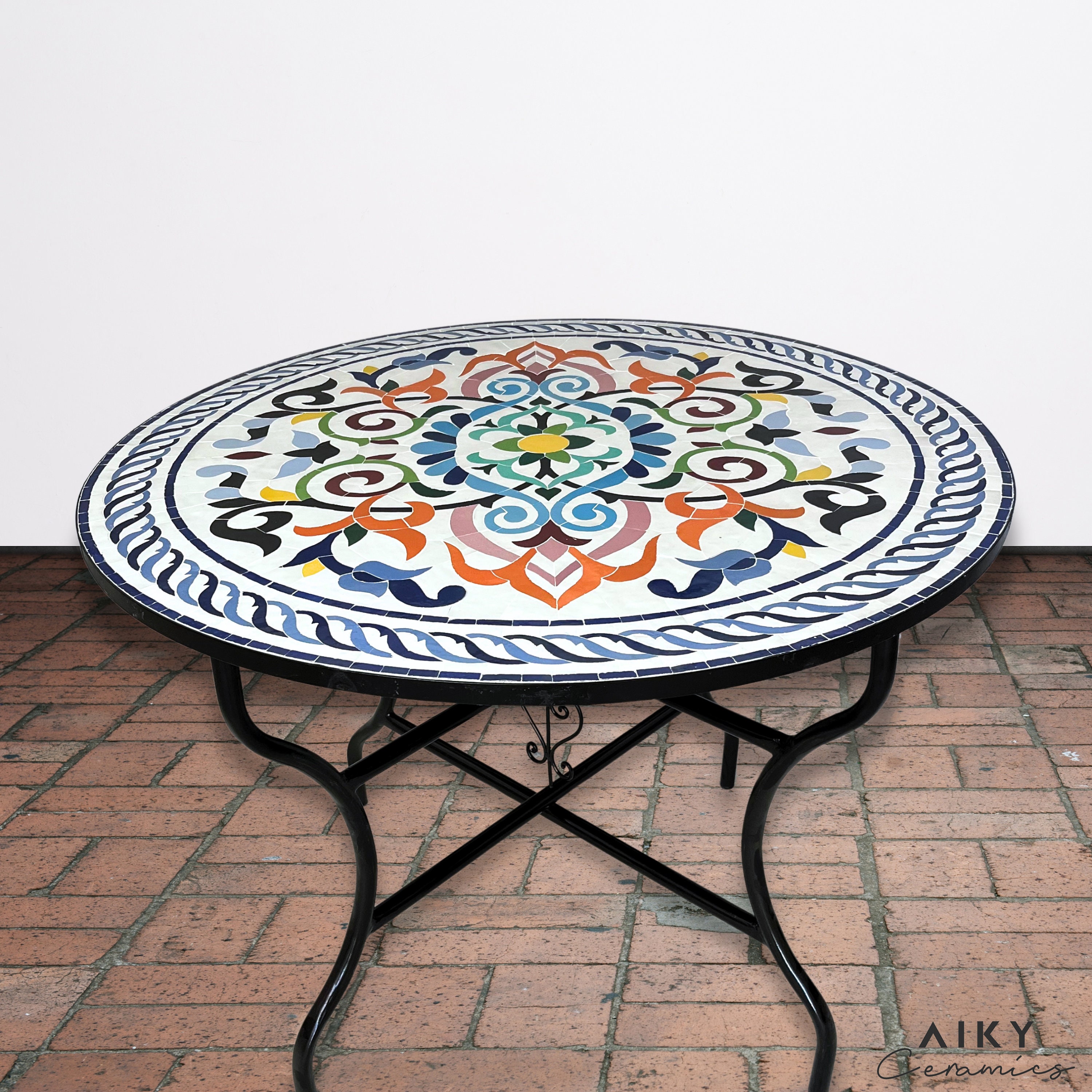 Handcrafted Moroccan Zellige Mosaic Table With Vibrant Floral Patterns ...