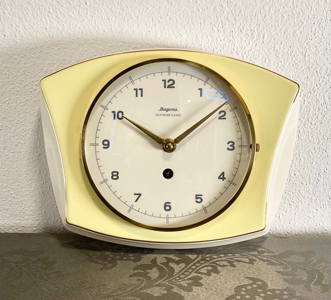 Restored Dugena Hettich Vintage Porcelain Kitchen Clock Mechanical 1950 ...
