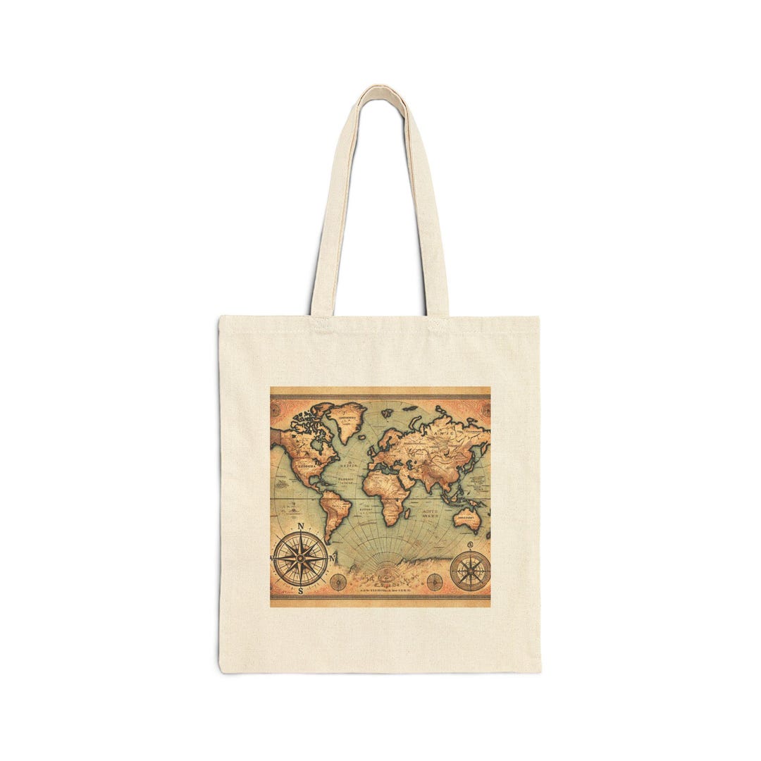 Vintage Map Tote Bag - Rustic World Map Design on Eco-friendly Cotton ...