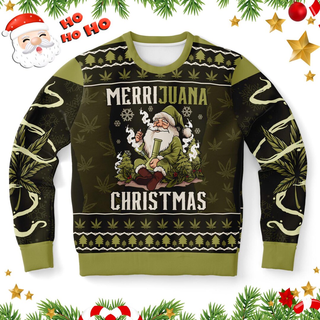 Merrijuana Christmas, Ugly Christmas Sweater. Stoner Santa Outfit, Weed ...