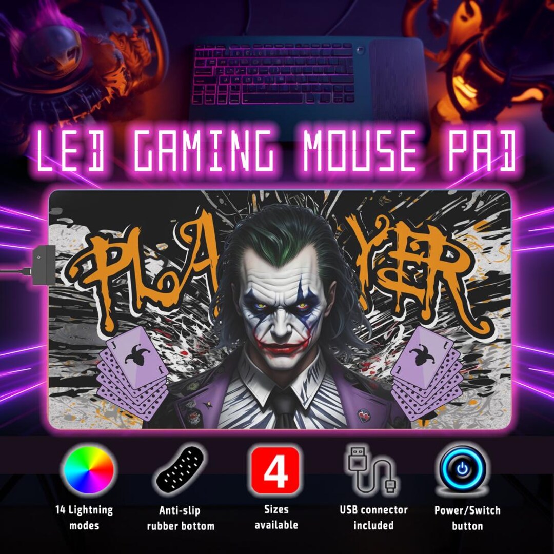LED Gaming Mouse Pad Hot Joker Player. Dynamic RGB 14 Colors, Anti-slip ...