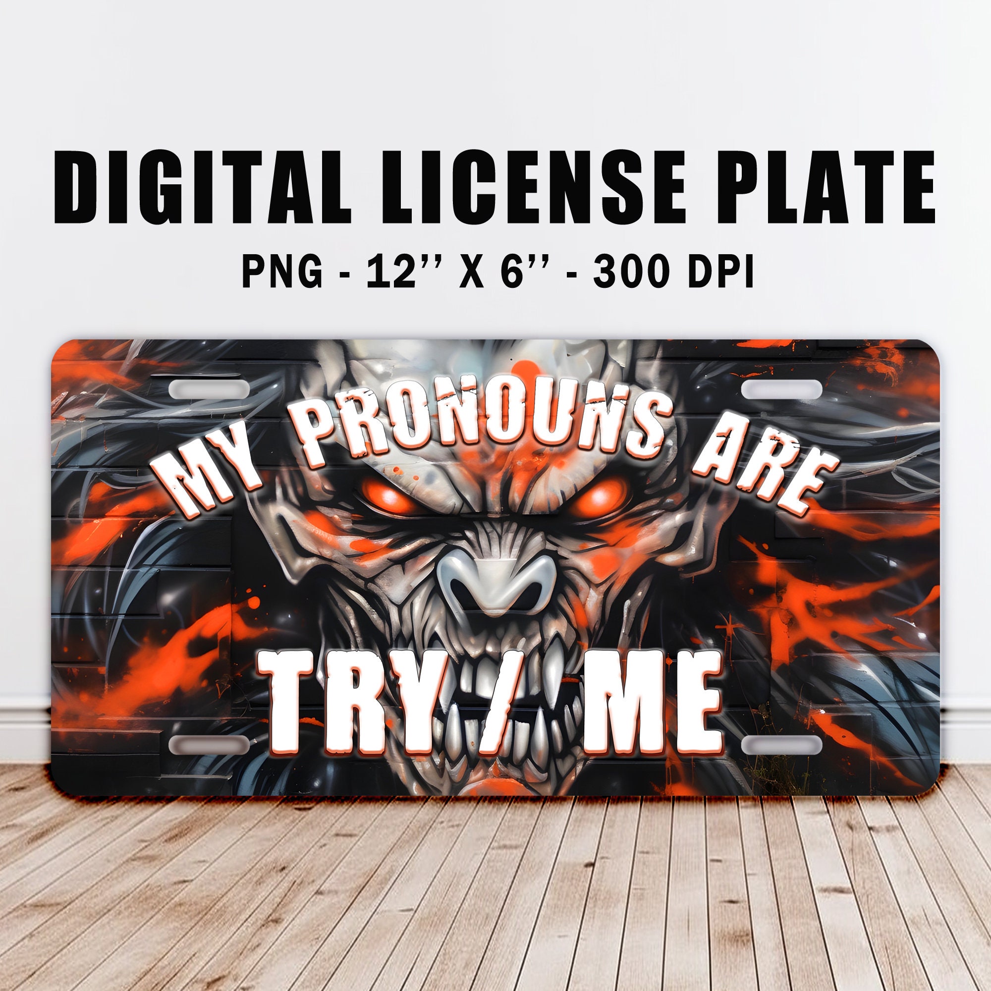 Skull 'try Me' Car License Plate PNG Design (digital Download) - Etsy