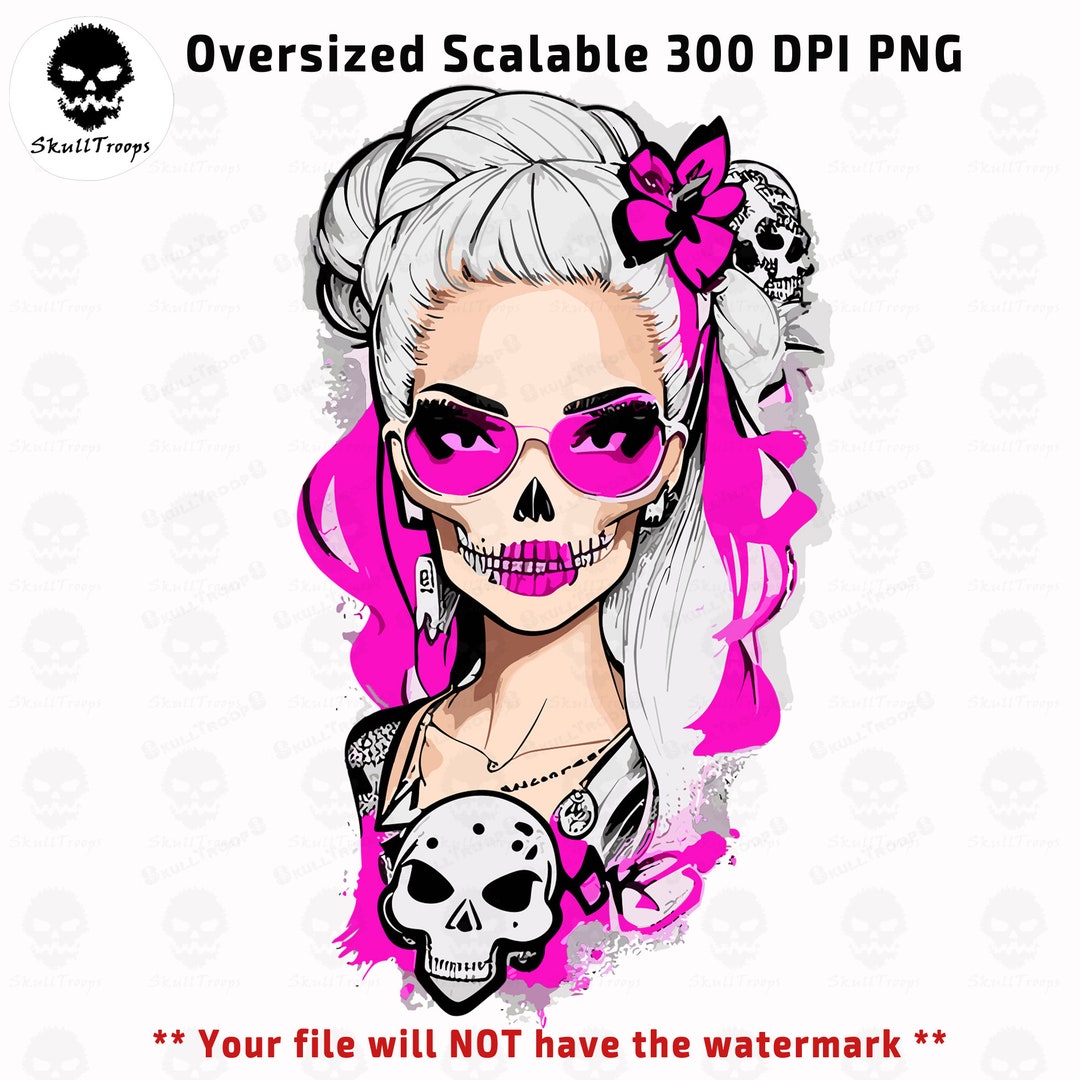 Skull Diva Pink Glasses PNG: 80s Fashion Sublimation T-shirt Design ...