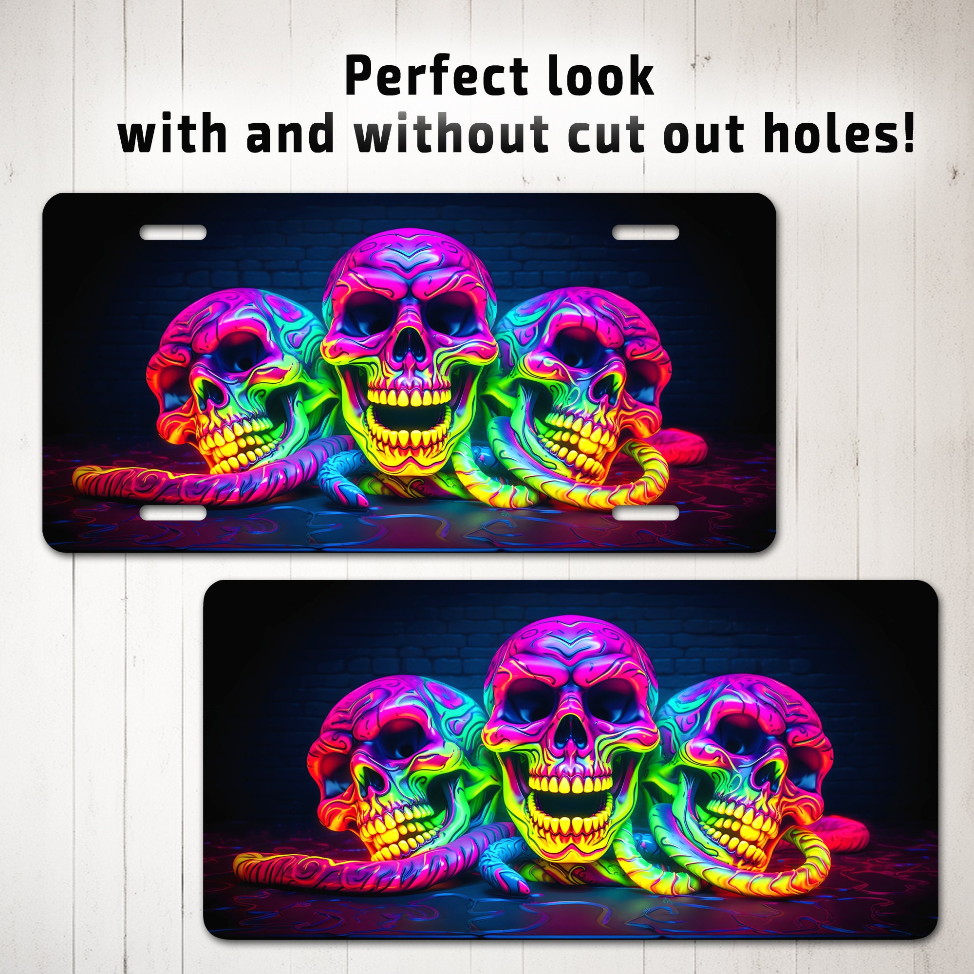 Skull & Snakes License Plate Design: Neon Pop Art (digital Download) - Etsy