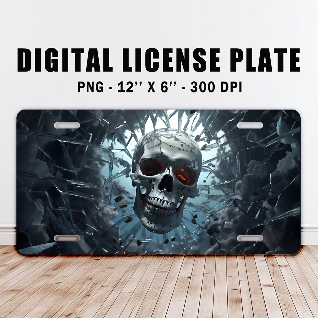 Skull Crashed Glass License Plate PNG: Horror Car Decor Design (digital ...