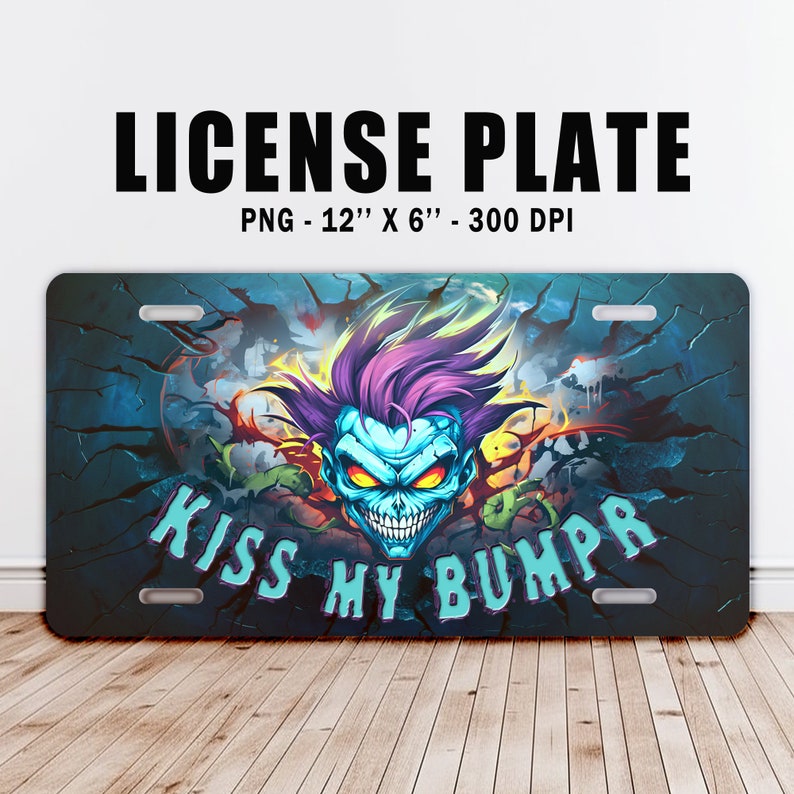 Skull Kiss My Bumpr Car License Plate PNG, 300 DPI Instant Digital ...