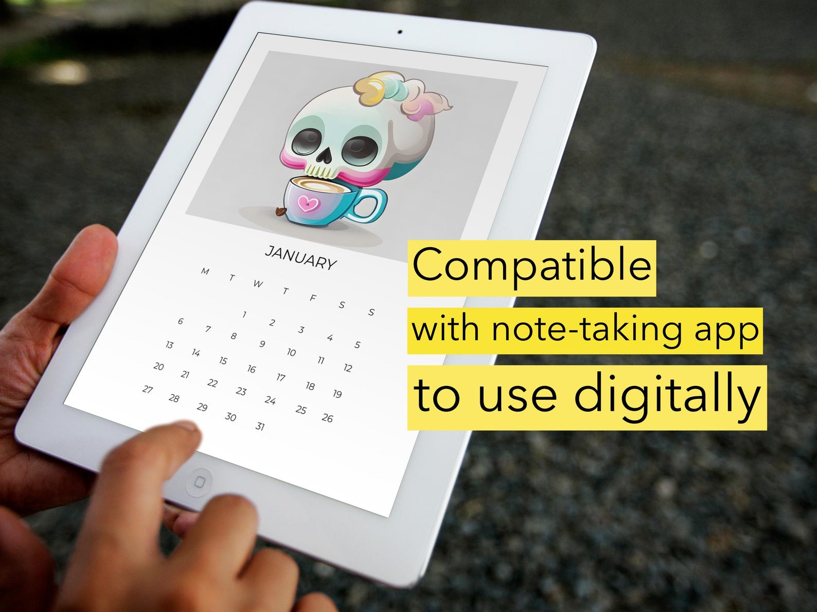 2026 Printable Monthly Calendar: Skulls and Latte Kawaii Art. Sunday ...