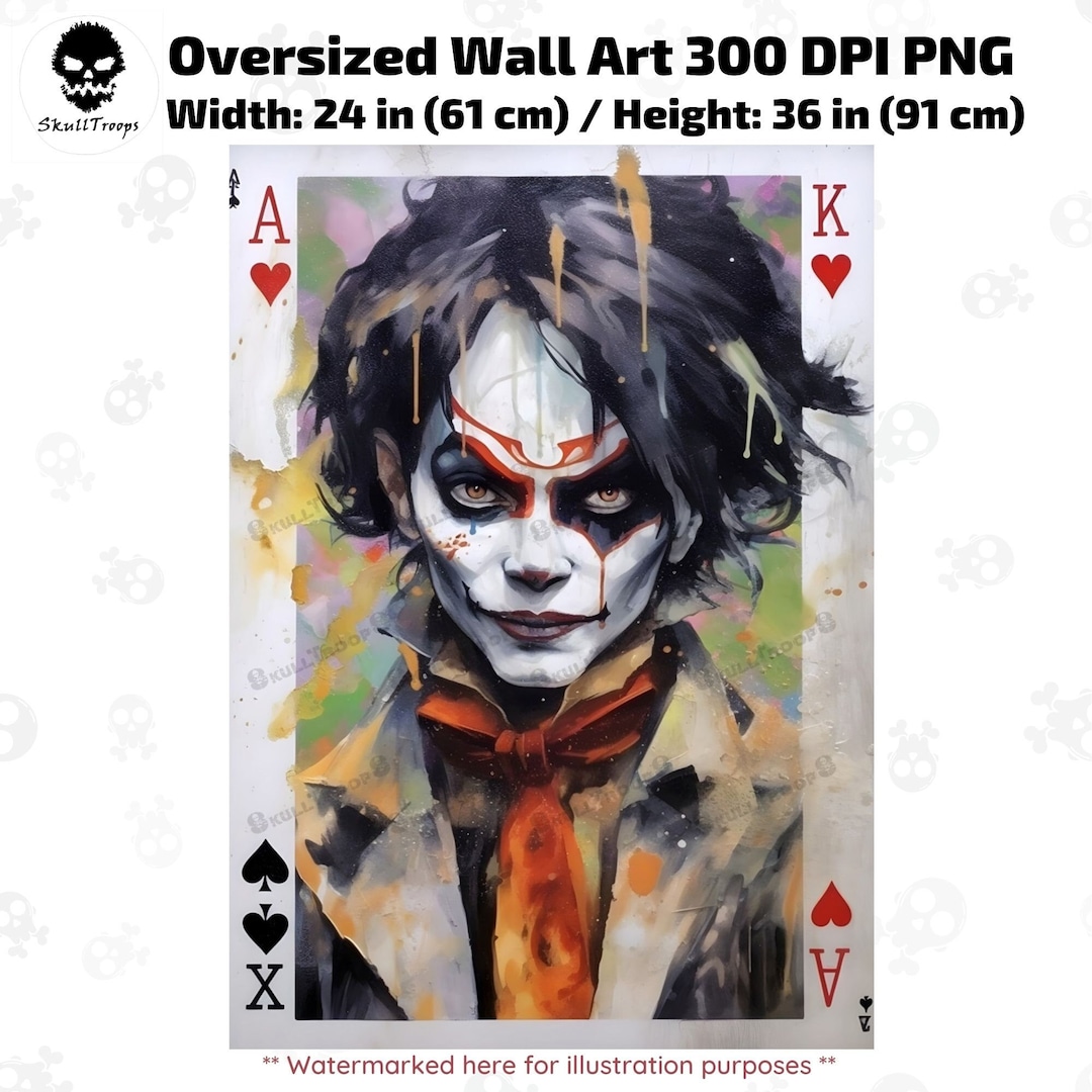 Skull Joker Playing Card PNG: Watercolor Wall Art, Paint Brush Style ...
