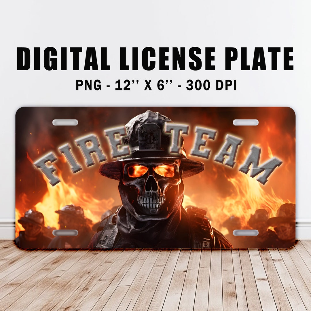Skull Fire Team License Plate PNG - Firefighter Sublimation, First ...