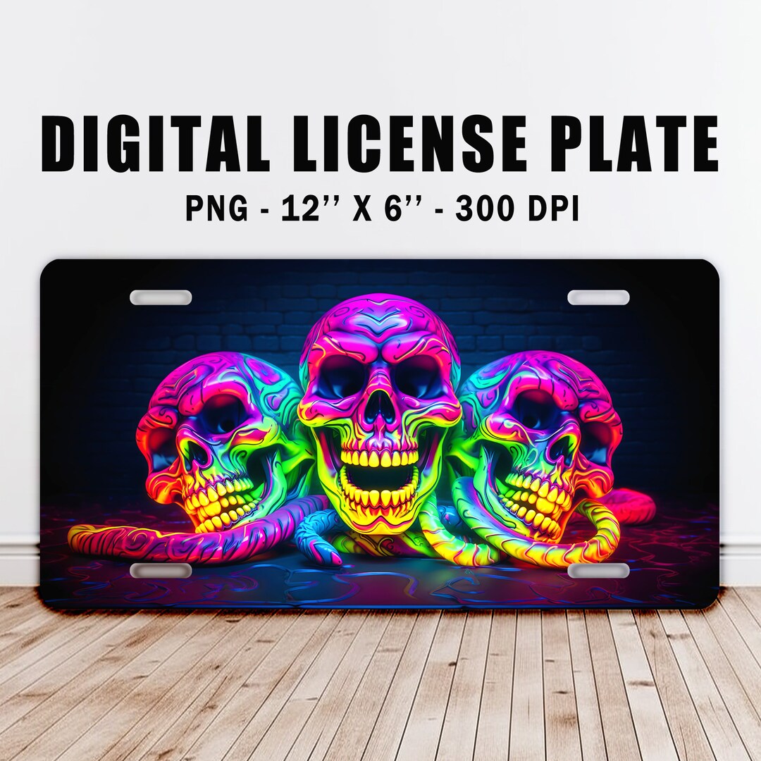 Skull & Snakes License Plate Design: Neon Pop Art (digital Download) - Etsy
