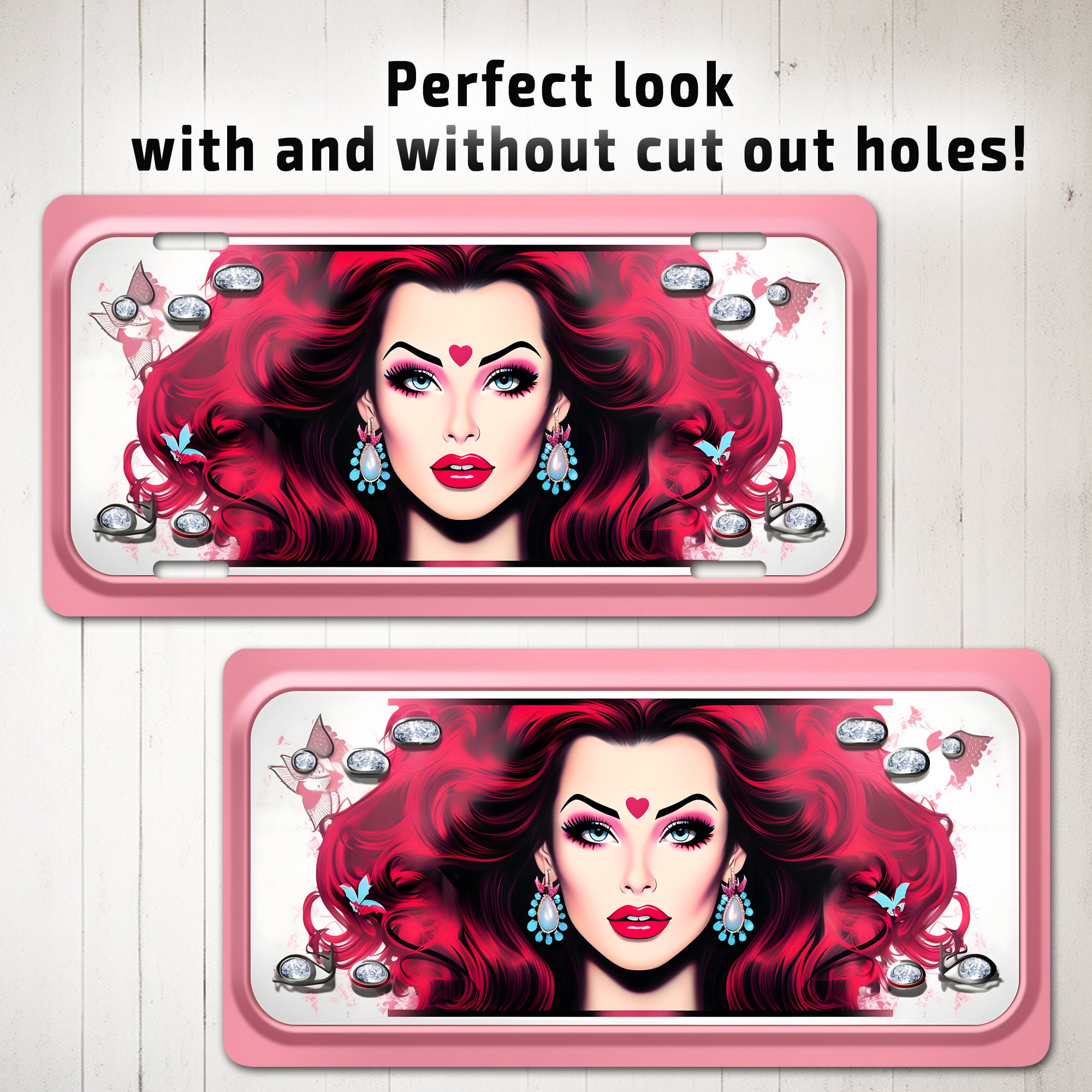 Redhead Diamond Siren Car License Plate PNG, 300 DPI Digital Download Sublimation Printing ...