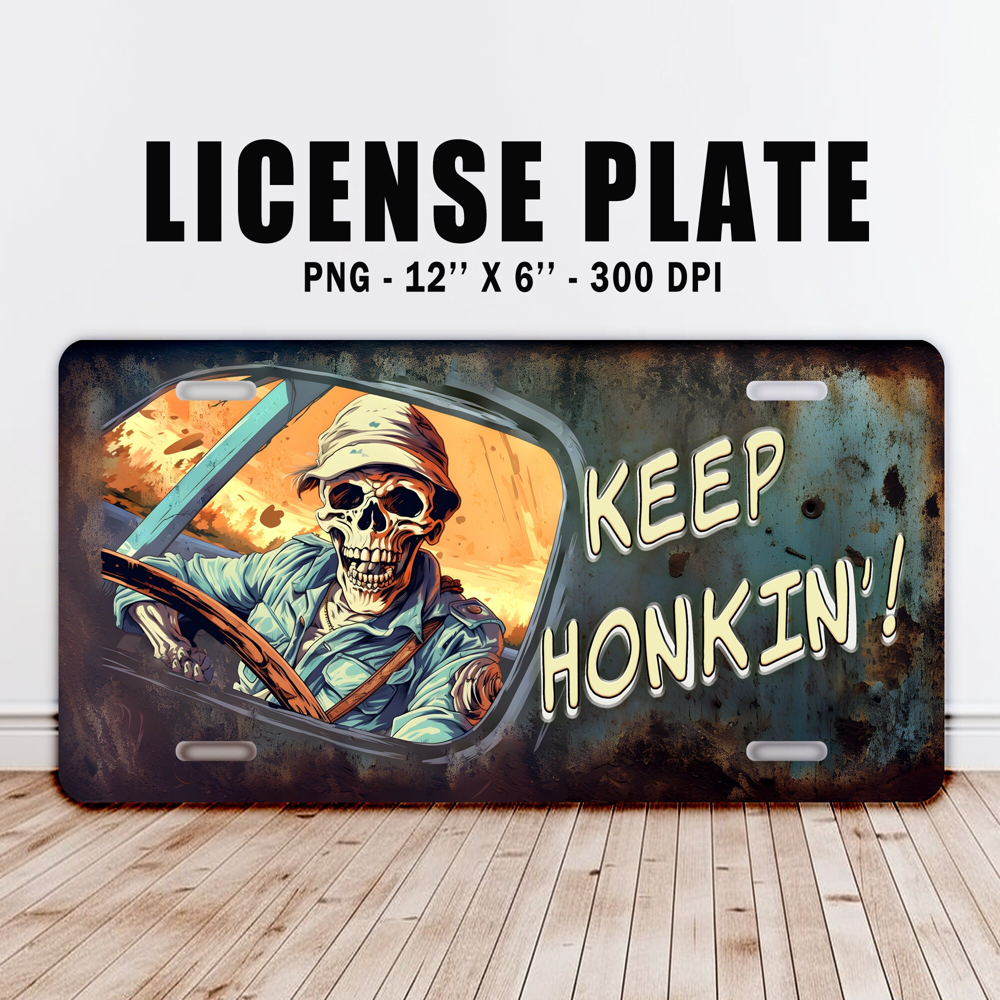 Skull Keep Honking Car License Plate PNG, 300 DPI Digital Download ...