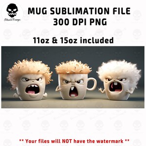 Skull Fuzzy Fury Mug Wrap: Kawaii Monster Coffee Cup (digital Download ...
