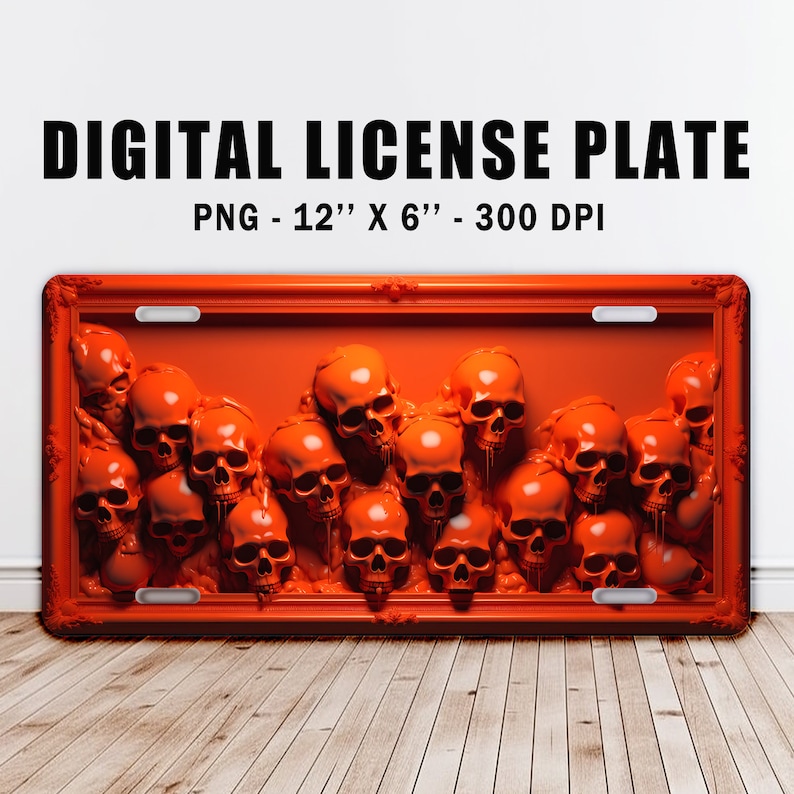 Crimson Skull Car License Plate PNG: Horror Art Sublimation Design ...