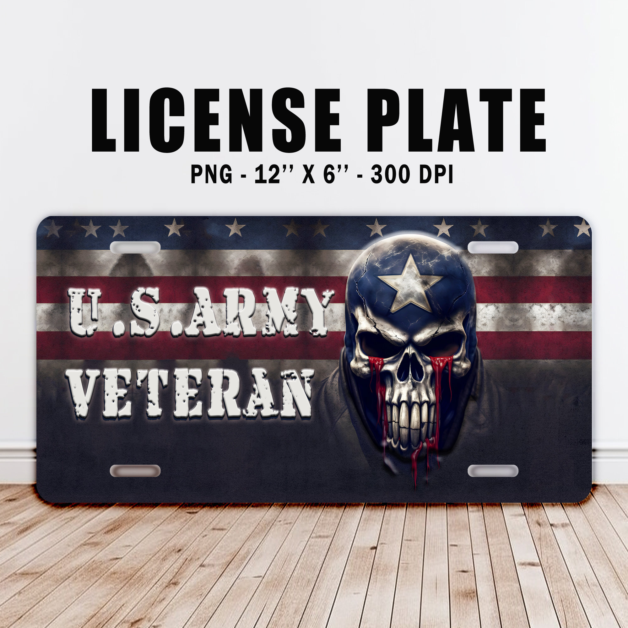 Skull US Veteran Car License Plate PNG, 300 DPI Digital Download ...