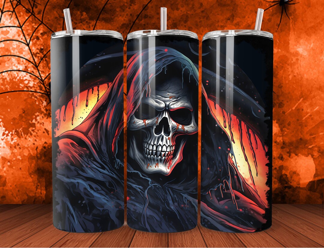 Skull Reaper Poser Tumbler Wrap Seamless 20oz/30oz, Skinny Tumbler ...