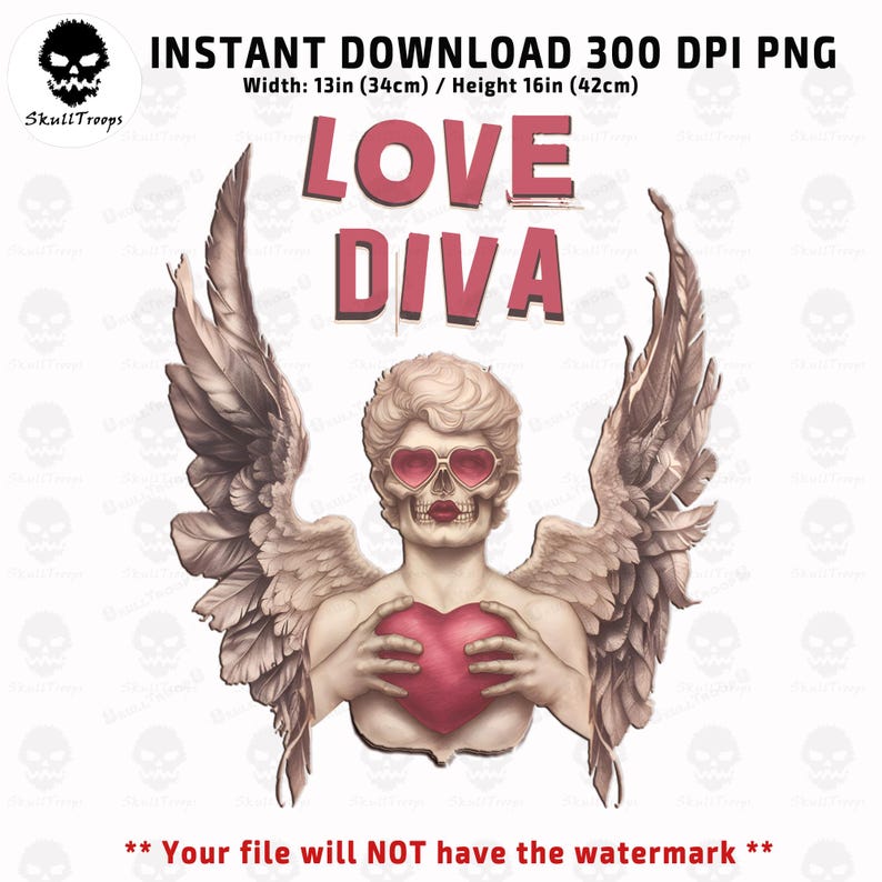 Angel Skull: Retro Artistic PNG. Love Diva Graphics, Dark Vintage Cupid ...