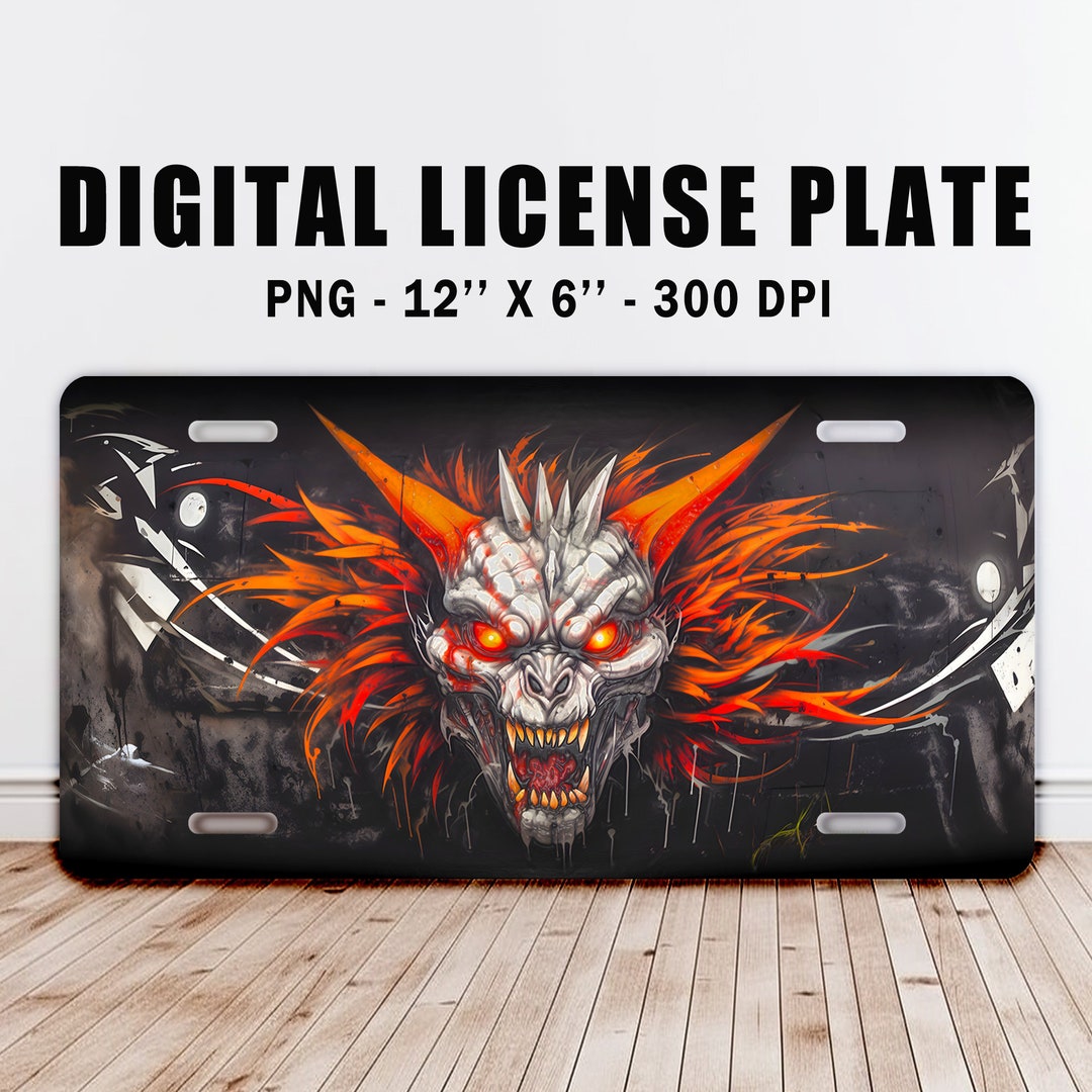 Skull Fire Dragon Car License Plate PNG Design Instant Digital Download ...