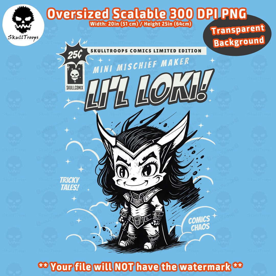 Lil Loki PNG Transparent Background. Cartoon Comic Cover Style Sublimation Digital Download, DTF ...