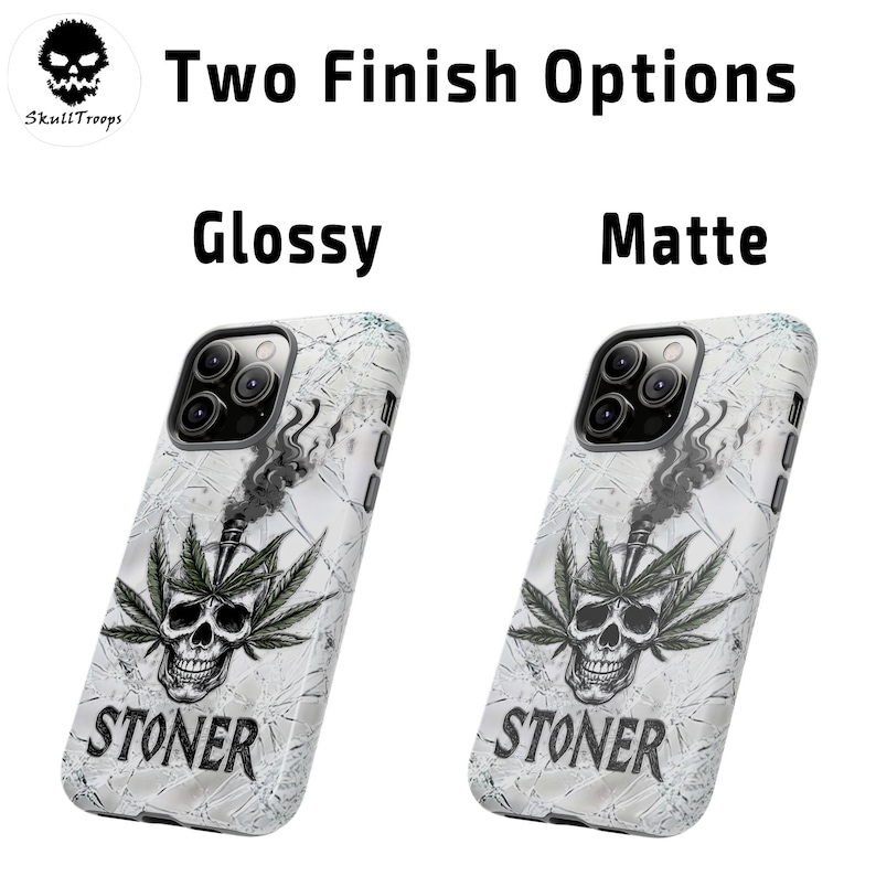 Personalized Skull Stoner Tough Phone Case. Cracked Glass, Weed Leaves ...