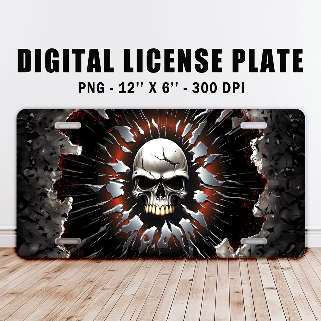 Skull Torn Metal Car License Plate PNG Design Instant Digital Download ...