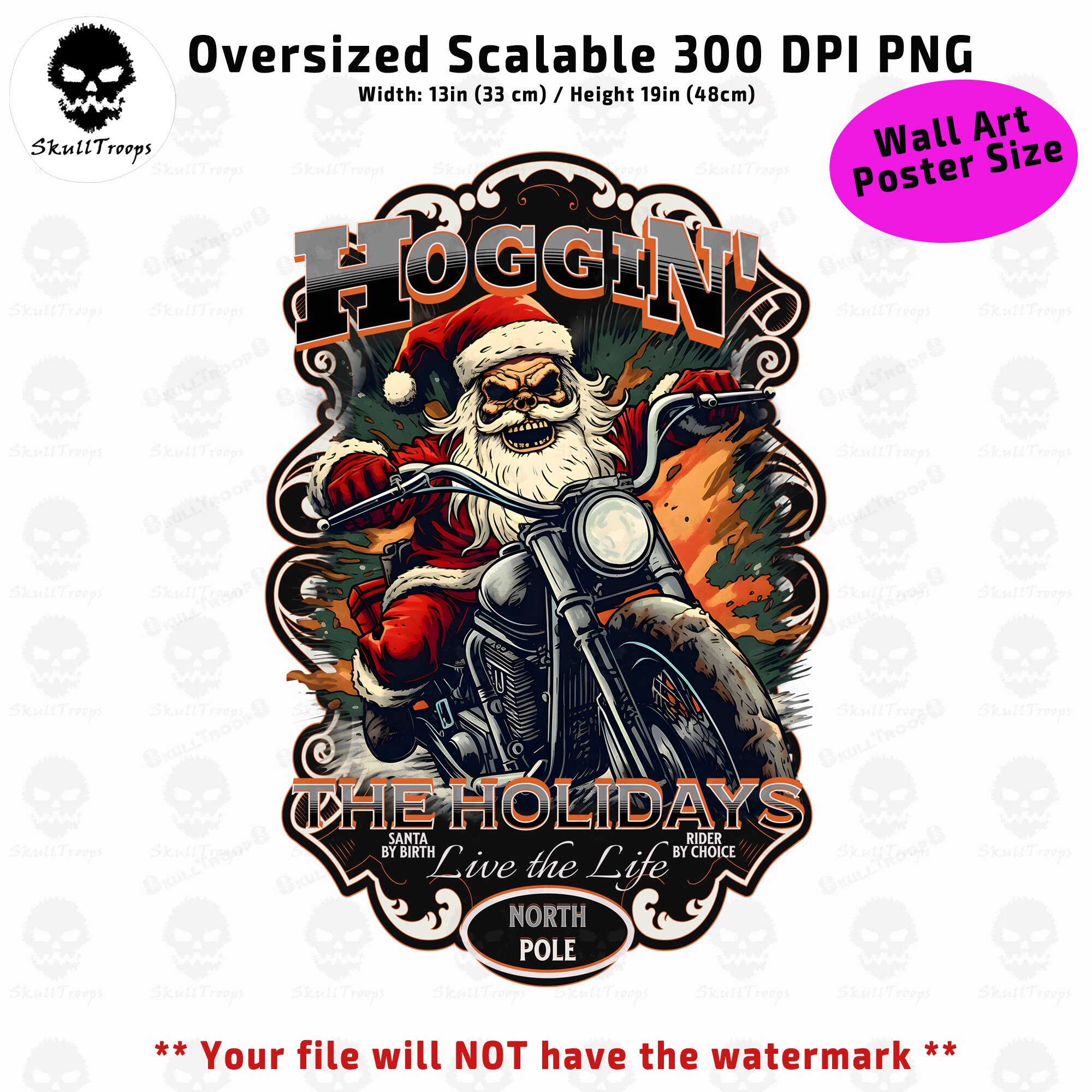 Skull Santa Hogging PNG 300 Dpi. Sublimation DTFDTG. Wall - Etsy