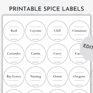 Printable Round Spice Labels,spice Jar Label Templates, Editable ...