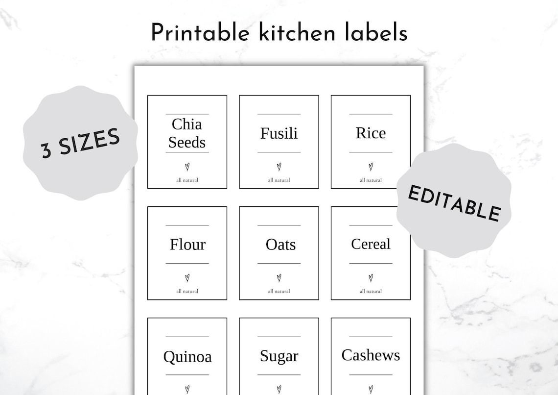 Printable Kitchen Labels, Pantry Sticker Template, Editable Storage ...