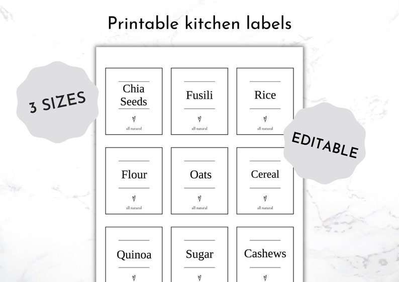 Printable Kitchen Labels, Pantry Sticker Template, Editable Storage ...