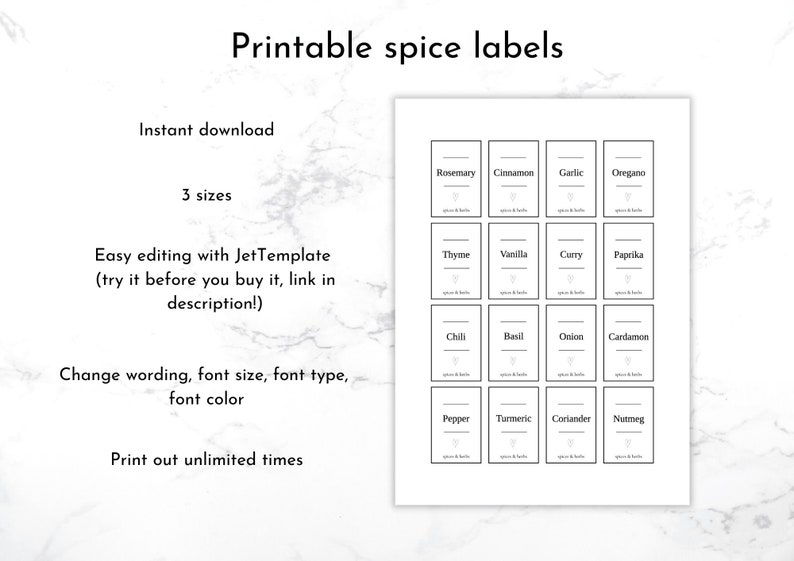 Printable Spice Labels, Spices Jar Label Templates, Editable Storage ...