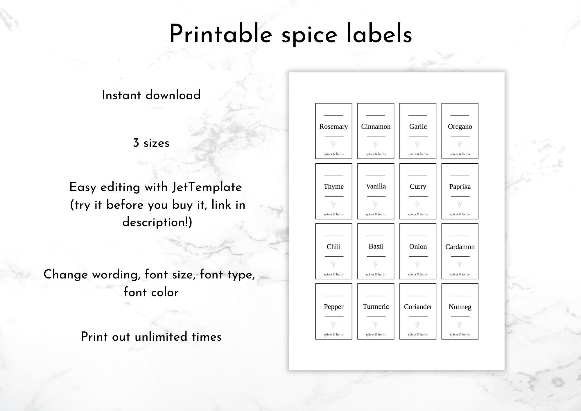 Printable Spice Labels, Spices Jar Label Templates, Editable Storage ...