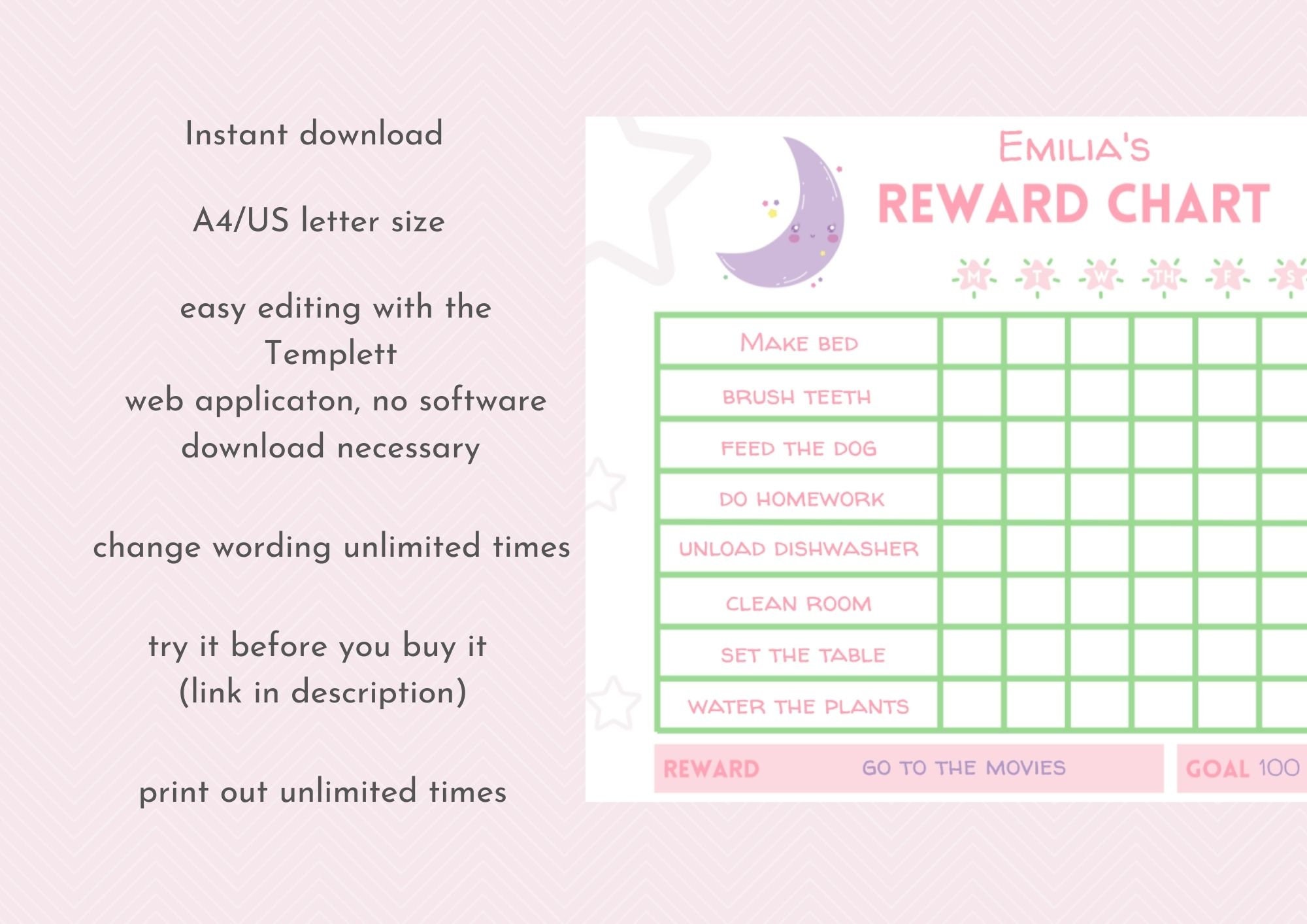 Editable Reward Chart Printable Digital Rainbow Template | Etsy