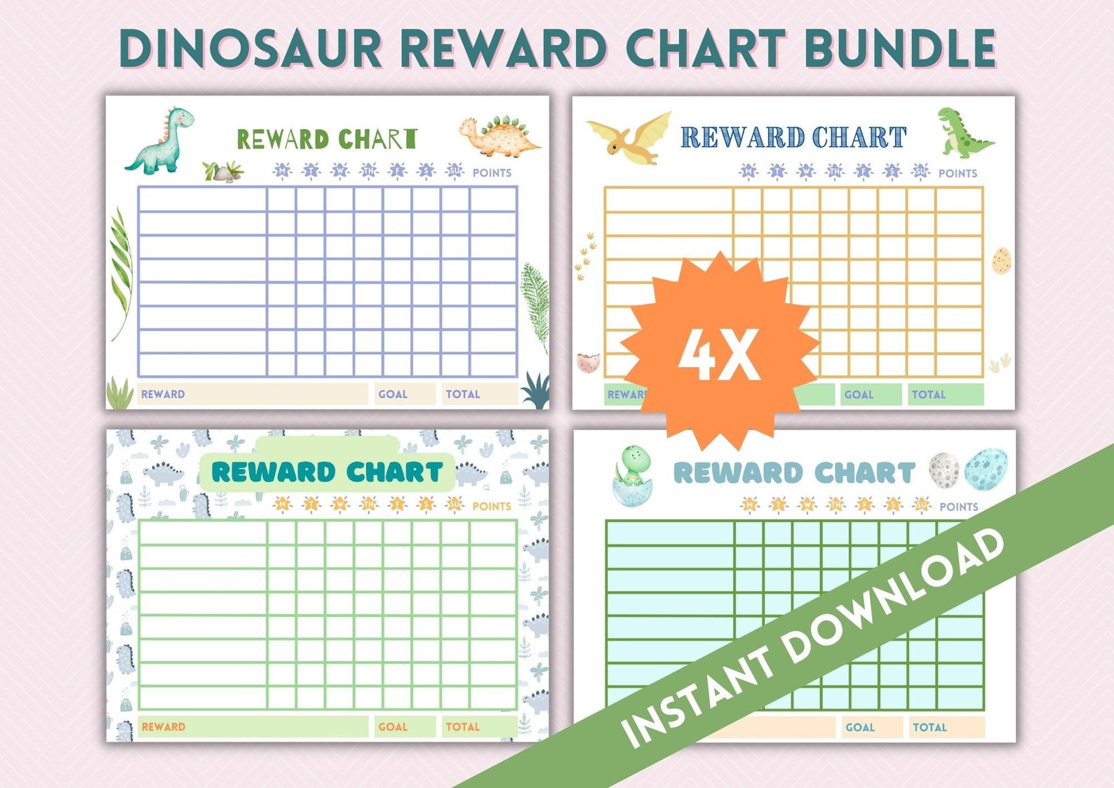 Printable Dinosaur Reward Chart for Children and Toddlers, Instant ...