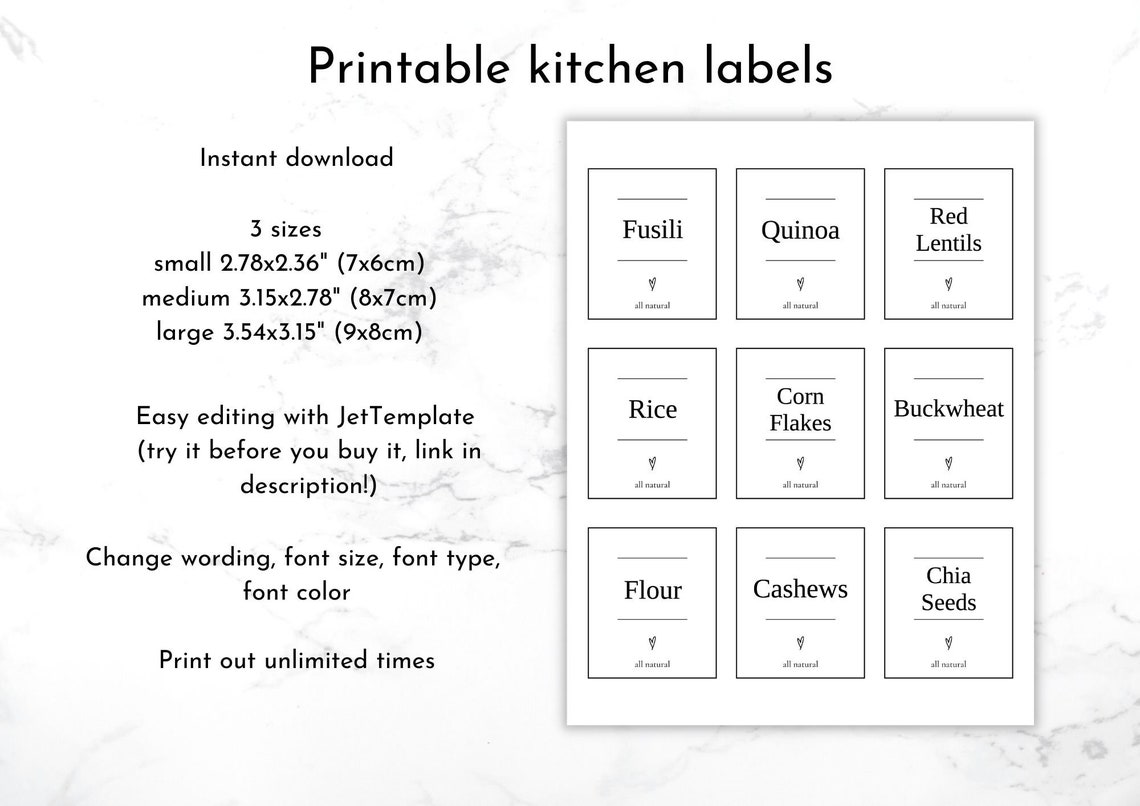Printable Kitchen Labels, Pantry Sticker Template, Editable Storage ...