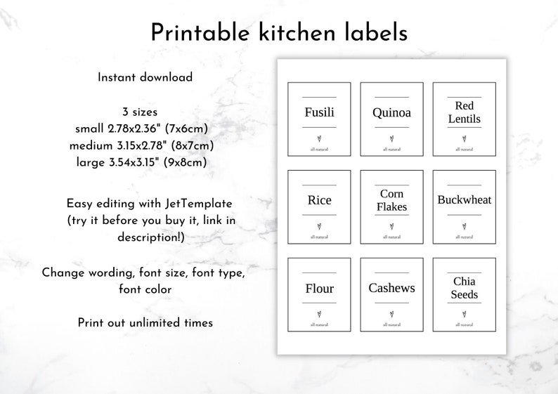 Printable Kitchen Labels, Pantry Sticker Template, Editable Storage ...
