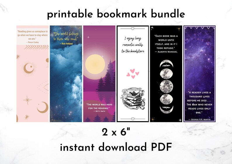 Printable Bookmarks, Instant Download Bookmark Bundle, Digital Bookmark ...