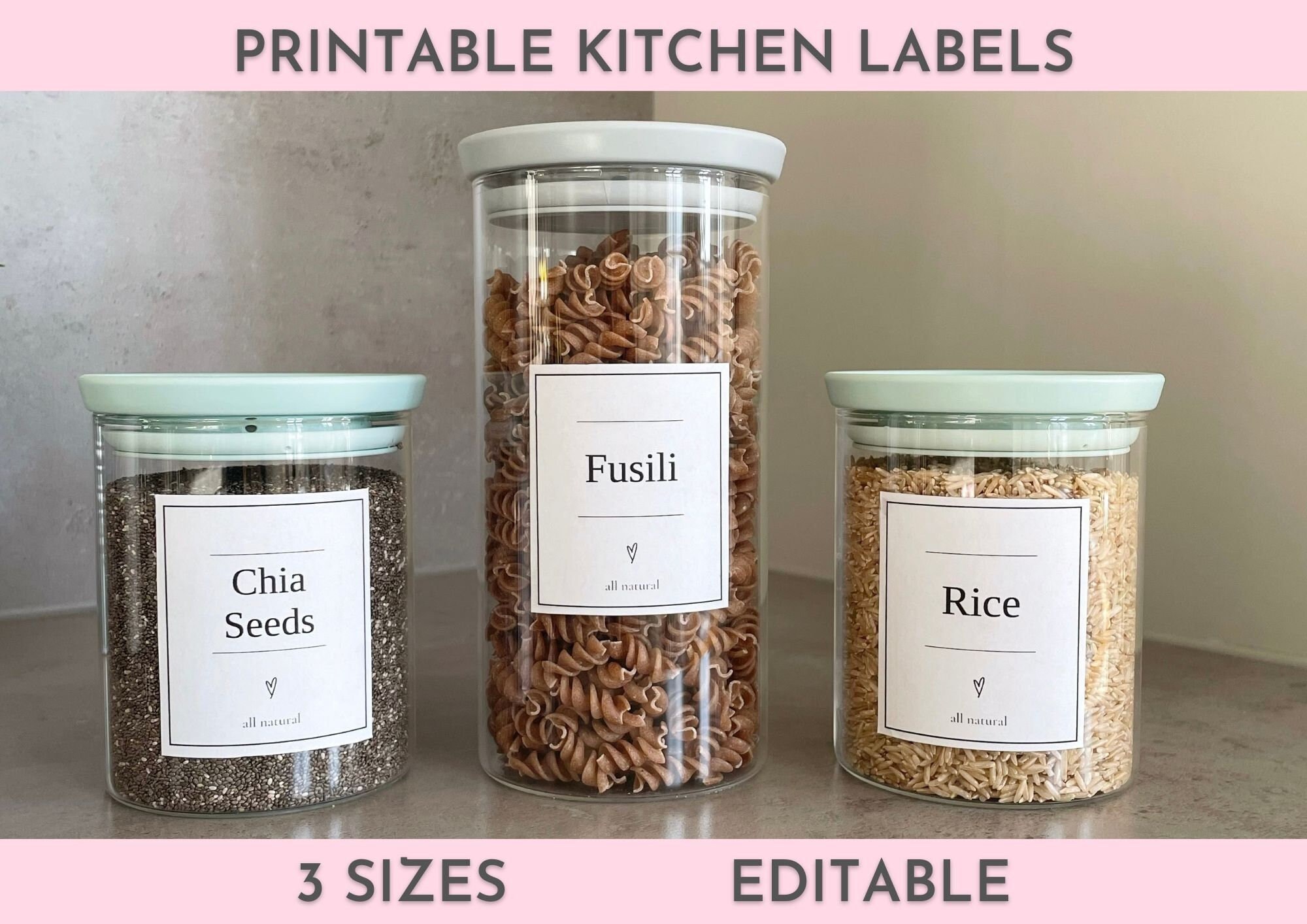 Printable Kitchen Labels, Pantry Sticker Template, Editable Storage ...