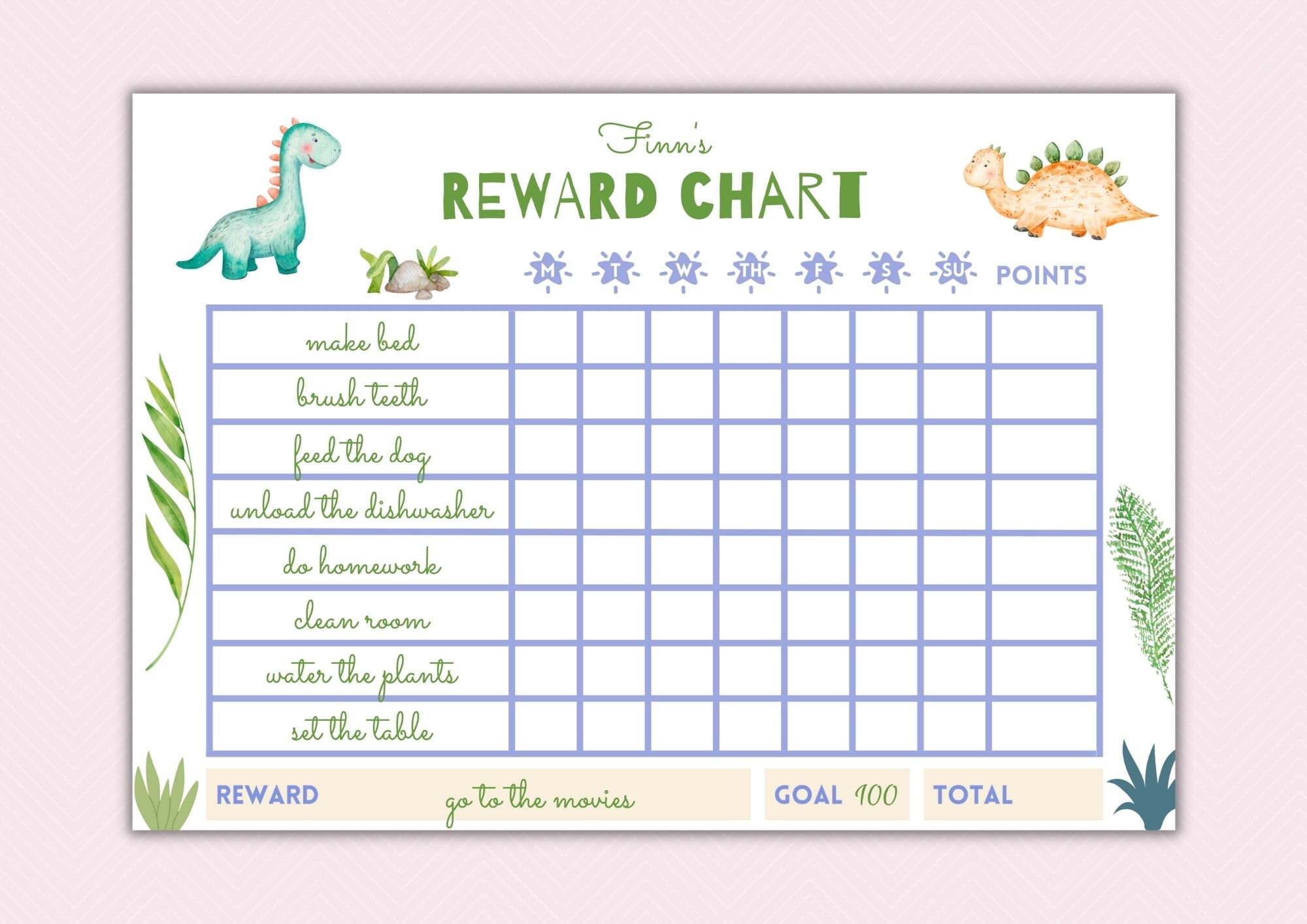Printable Dinosaur Reward Chart for Children and Toddlers, Instant ...